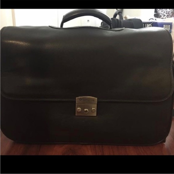 Samsonite | Bags | Samsonite Black Leather Briefcase Travel Bag ...